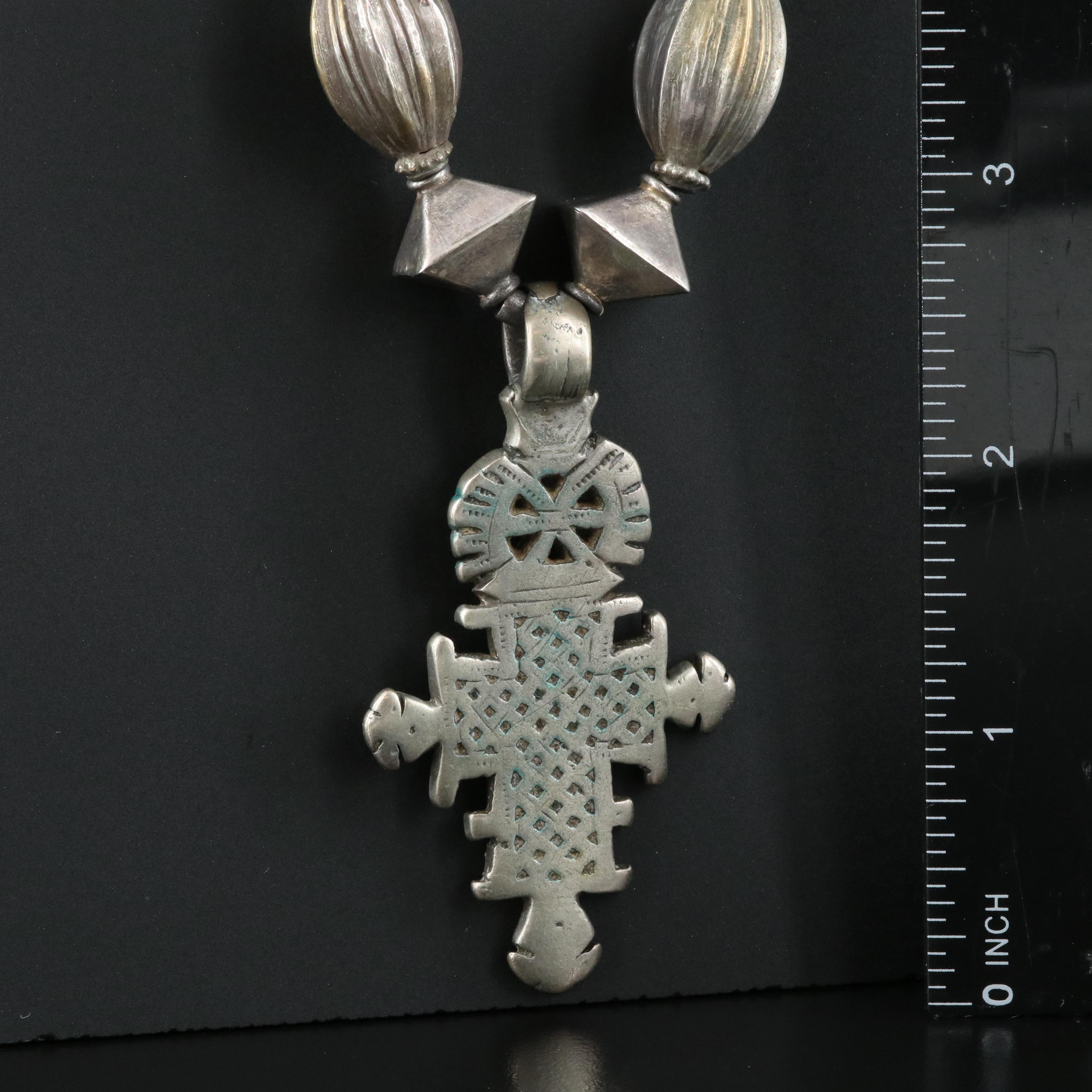 Ethiopian Cross Necklace with Sterling and Glass Beads | EBTH