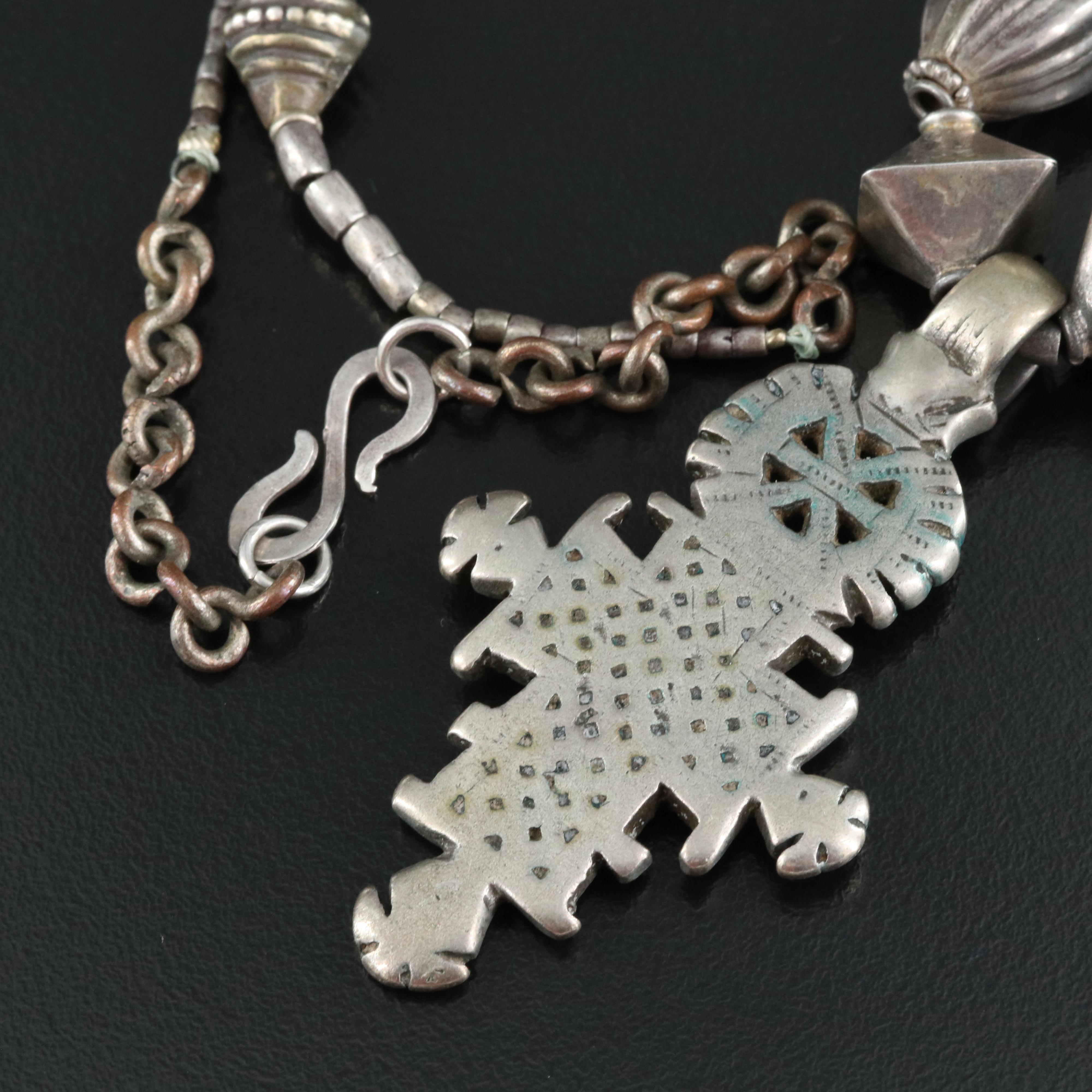 Ethiopian Cross Necklace with Sterling and Glass Beads | EBTH