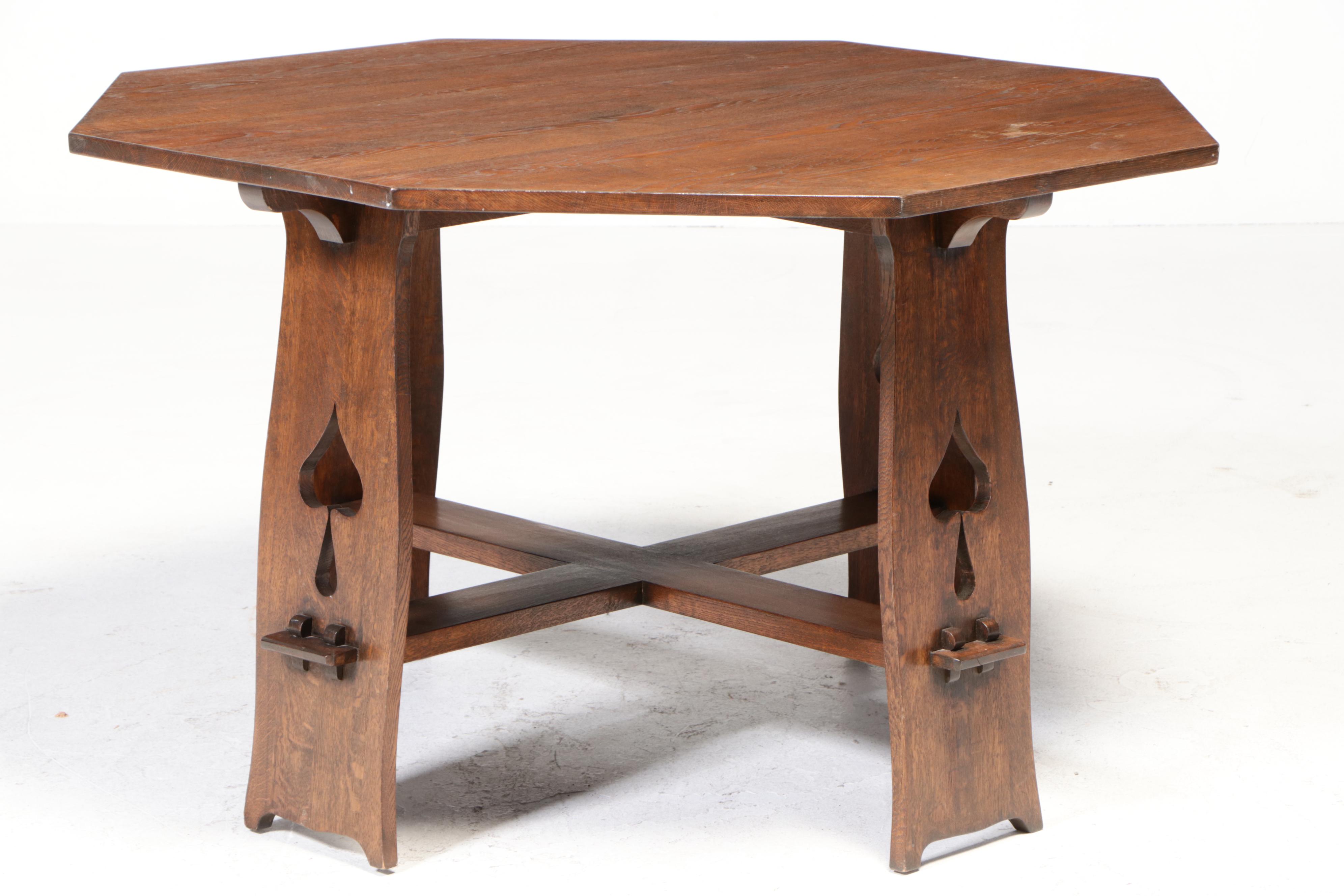 Arts and Crafts Style Oak Octagonal Library Table, Manner of Limbert's ...