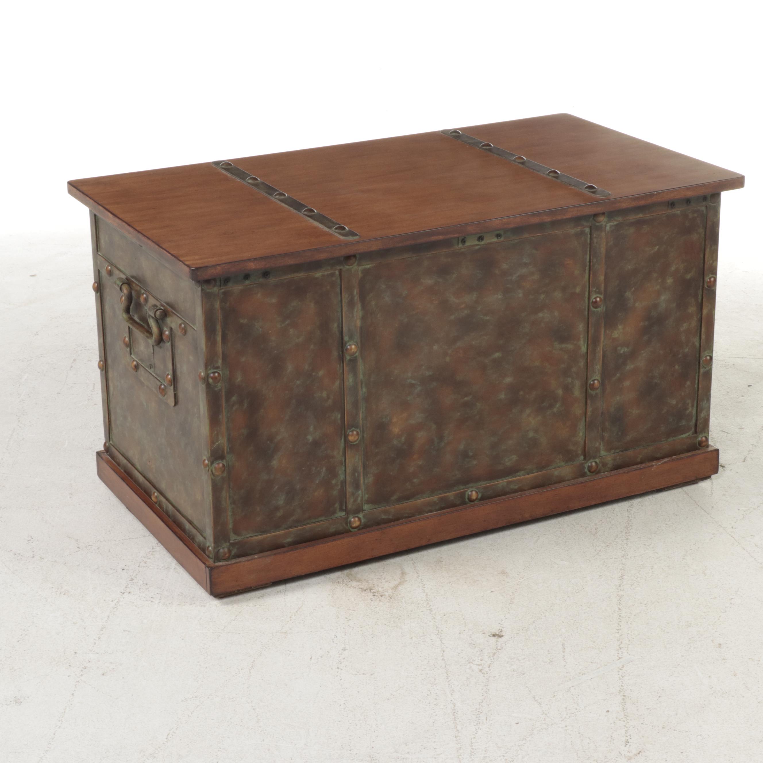 Verdigris-Painted Wood and Metal-Studded Lift-Lid Chest | EBTH