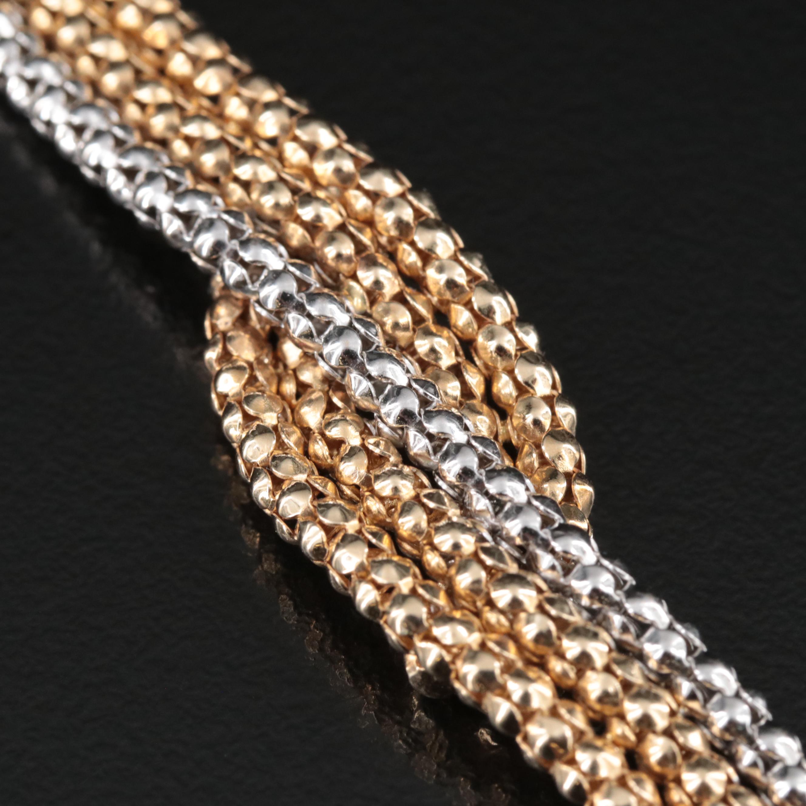 Italian 14K Two-Tone Popcorn Chain Crossover Bracelet | EBTH