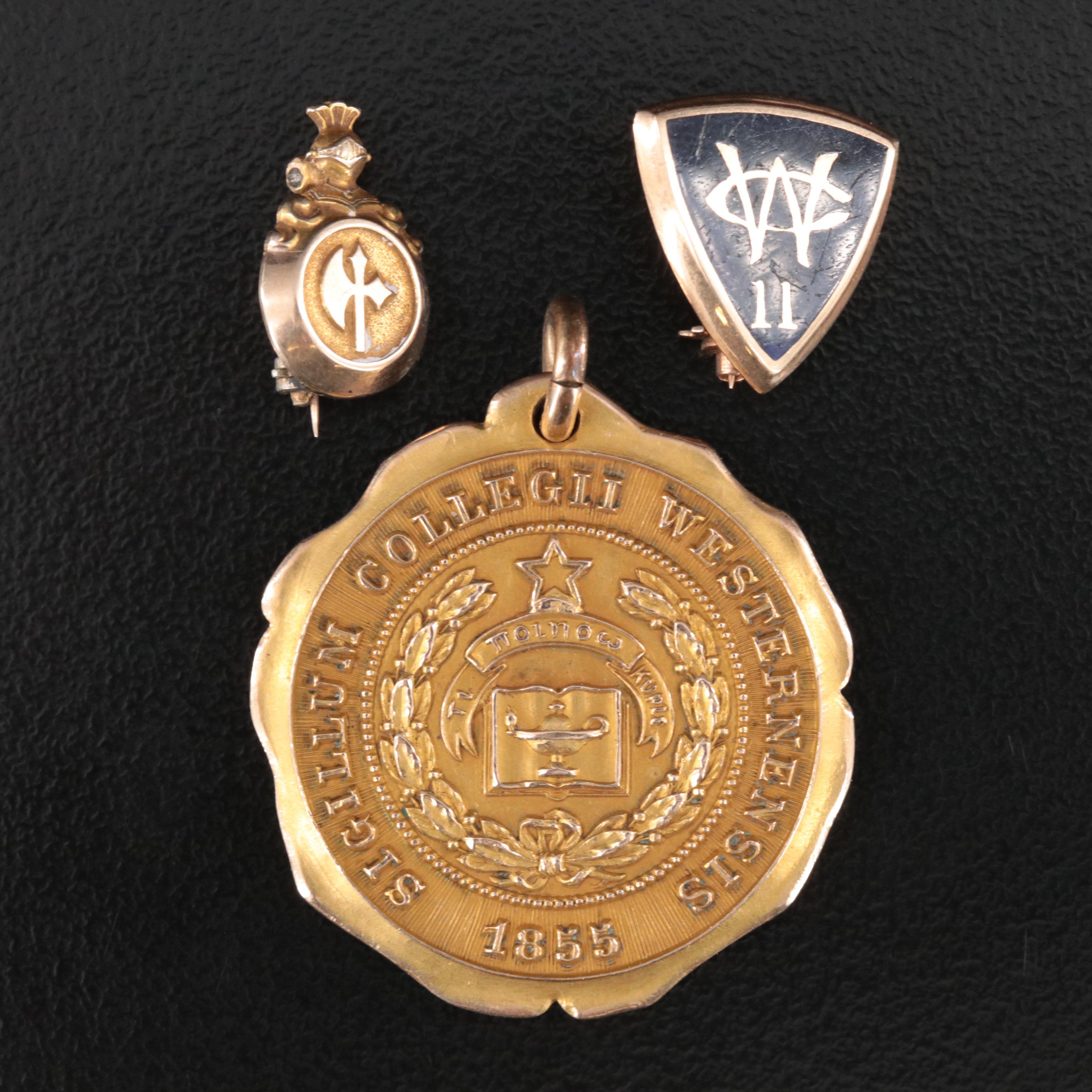 14K Pins with 10K Western College for Women Medallion | EBTH