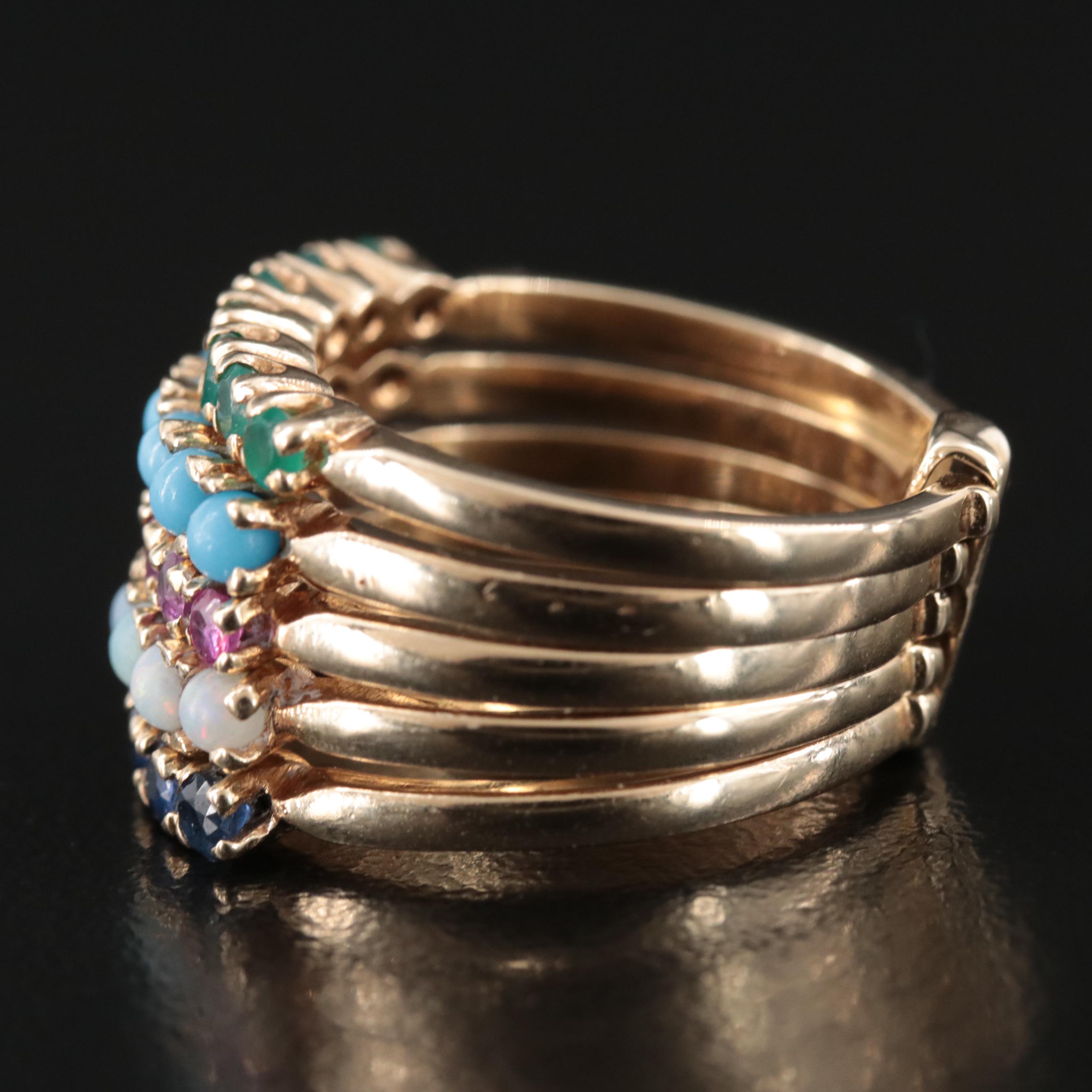 14K Stacking Rings with Connector Including Rubies and Sapphires | EBTH