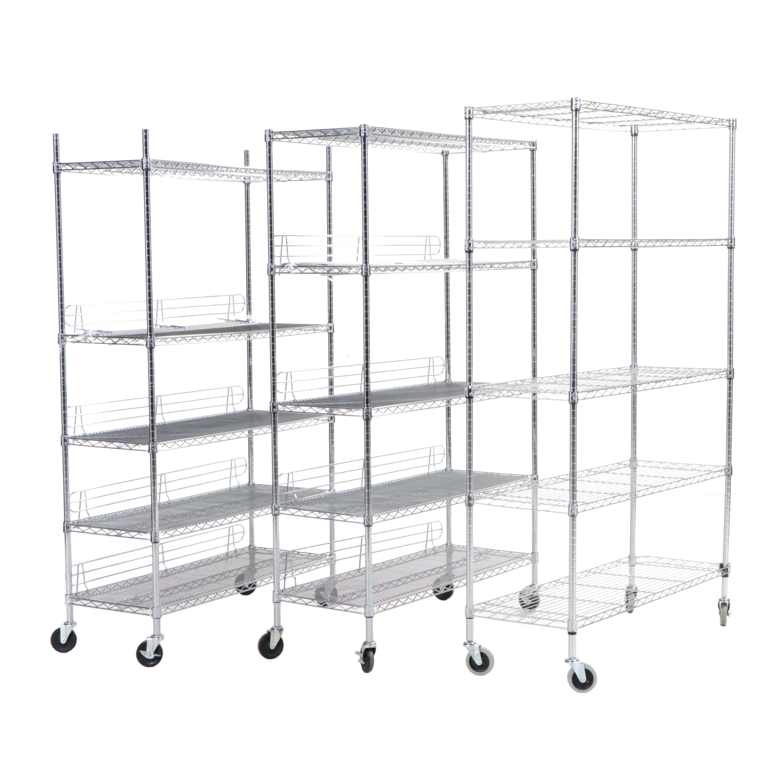 Three Chrome Finished Metal Rolling Racks | EBTH