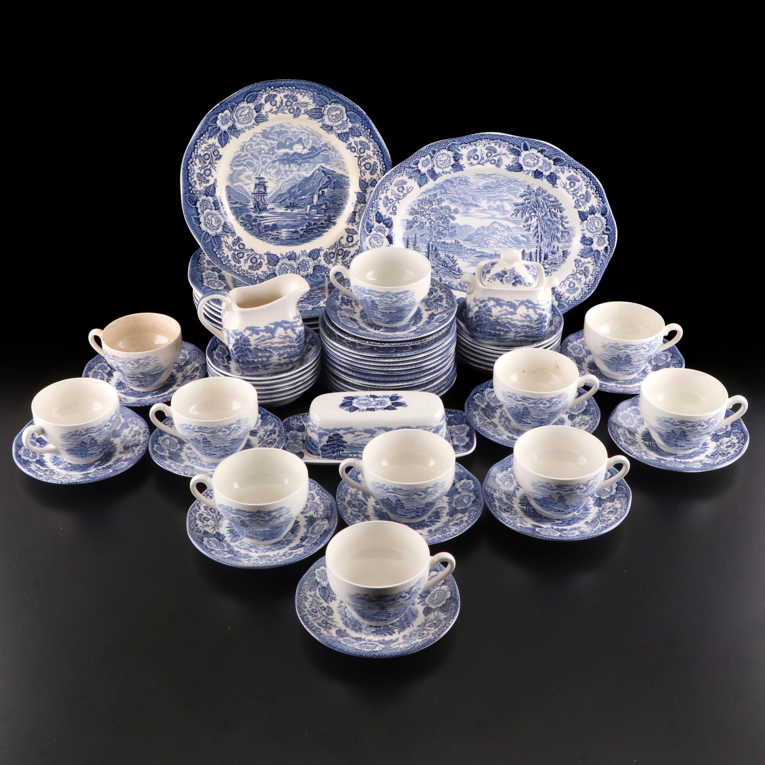 Royal Warwick "Lochs of Scotland Blue" Dinnerware, Late 19th/ Early ...