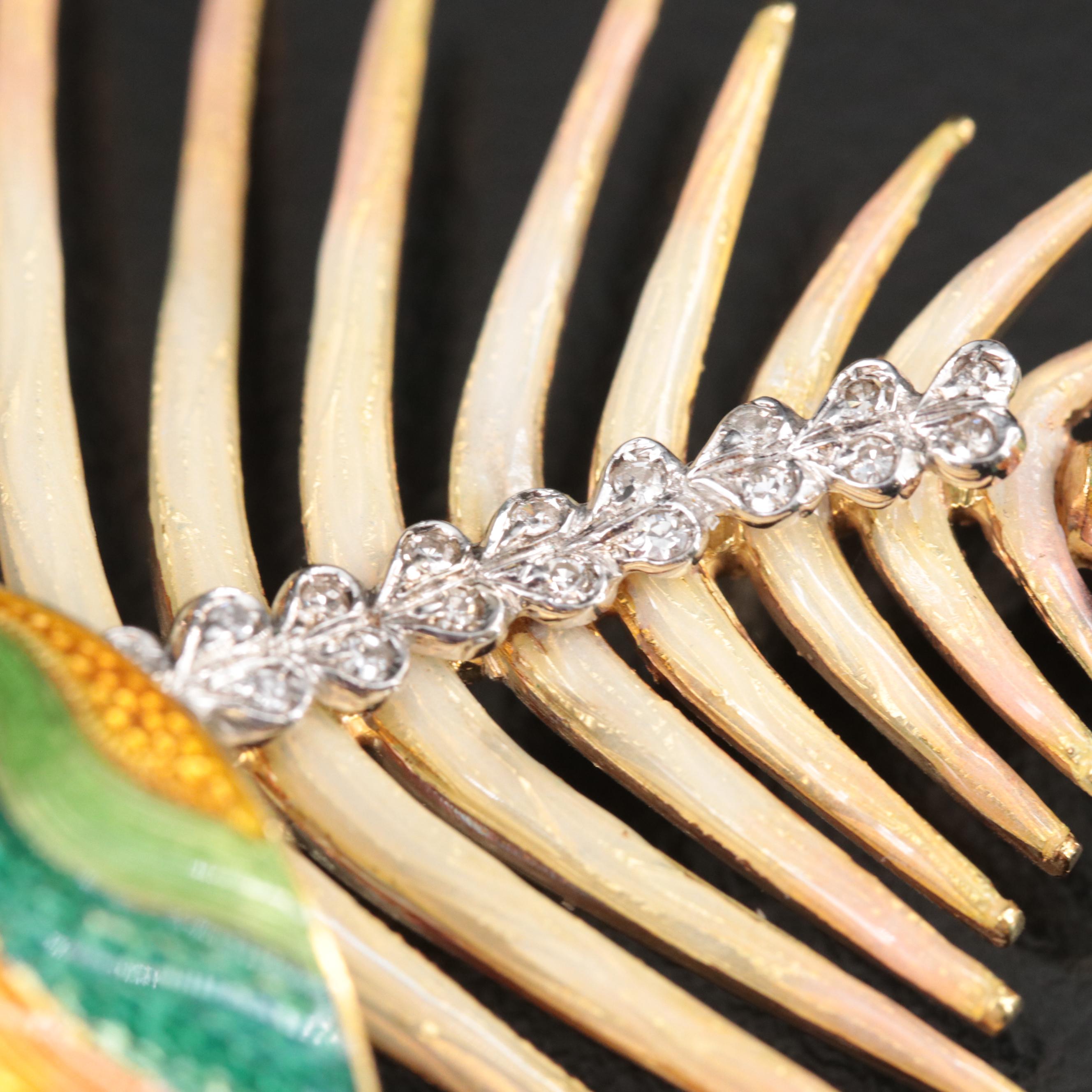 18K 0.30 CTW Diamond Enameled Tropical Fish Bone Brooch | EBTH