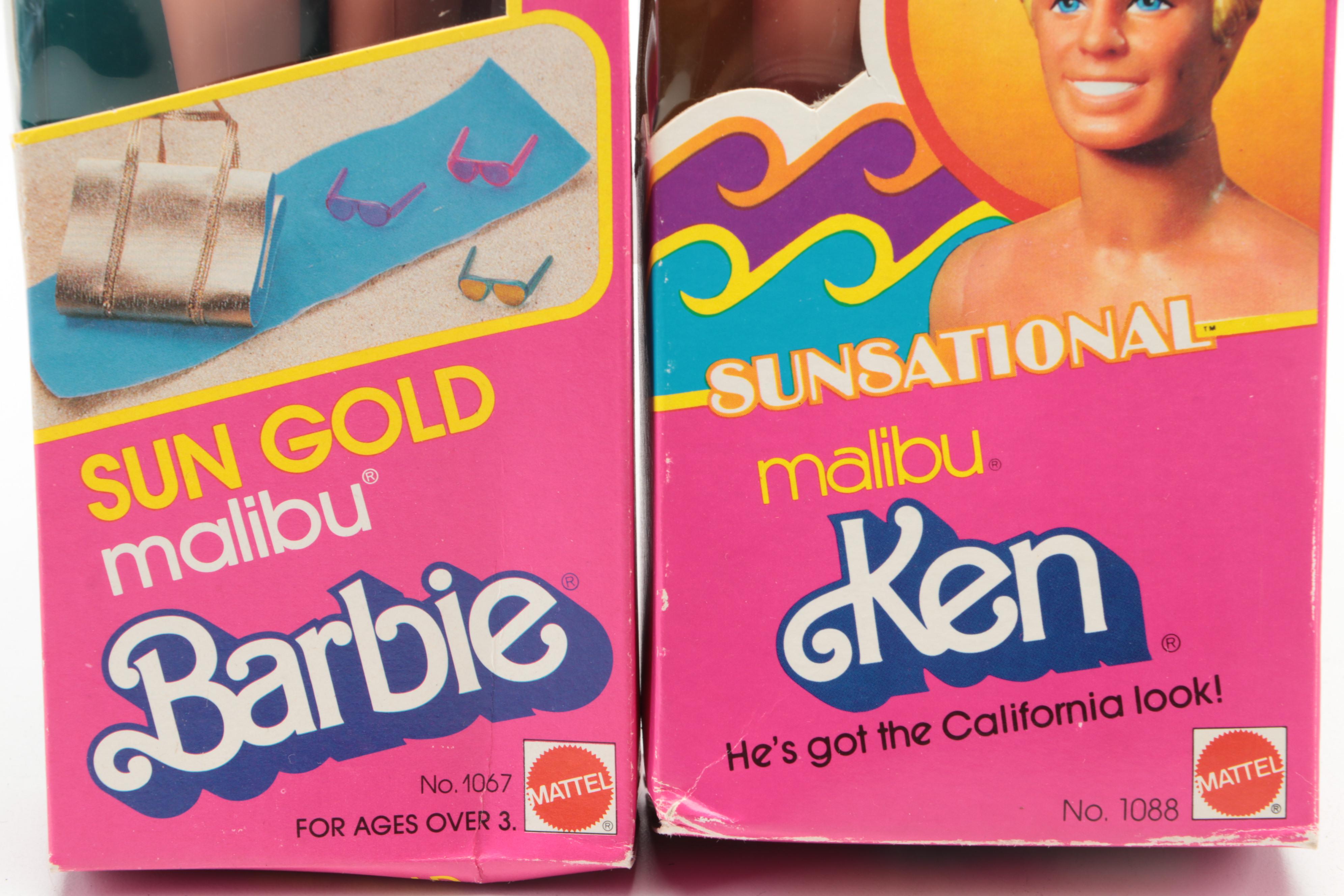 Sun Gold Malibu Barbie with Sunsational Malibu Ken Dolls in Original ...