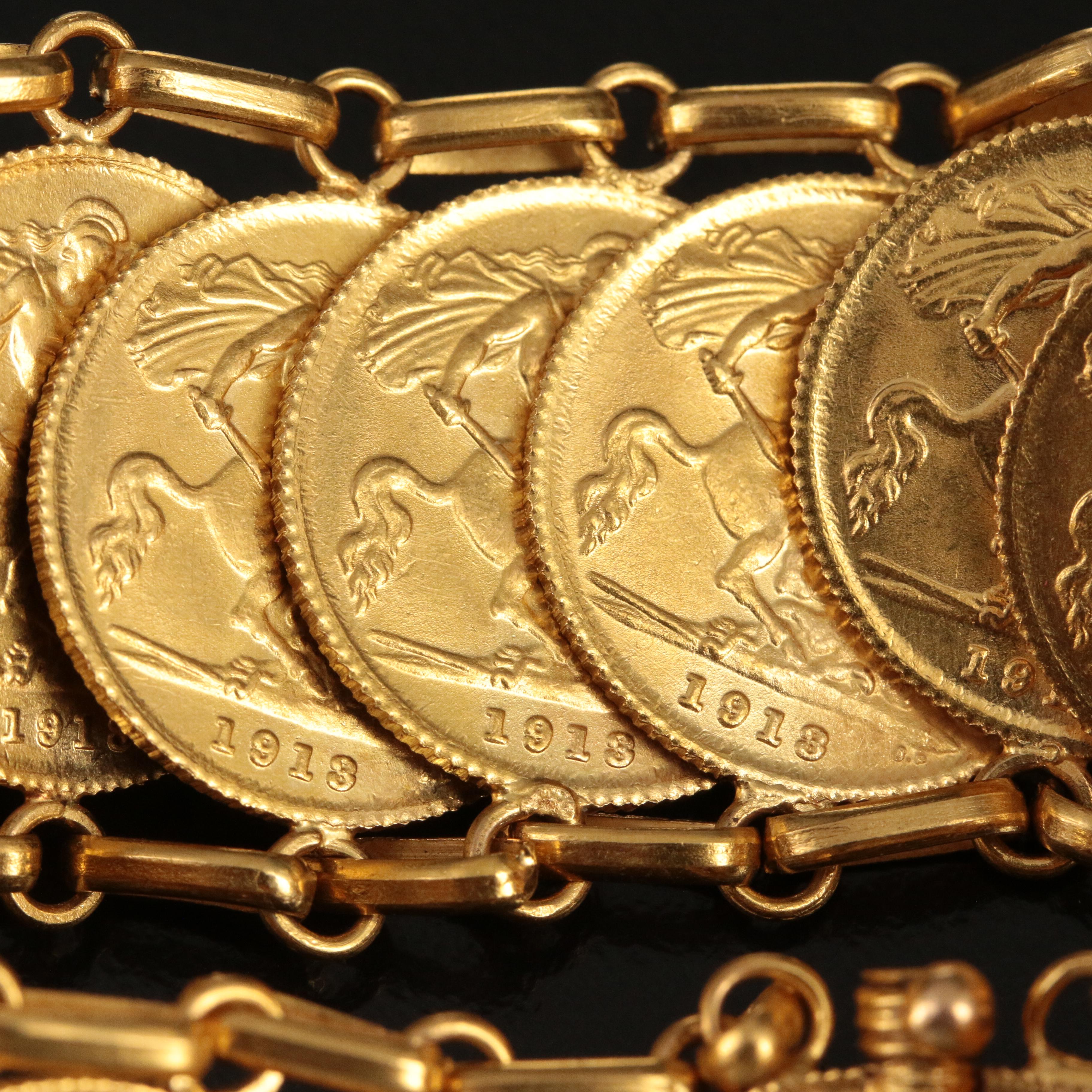 22K Bracelet Featuring George V 1913 British Gold Half Sovereigns | EBTH