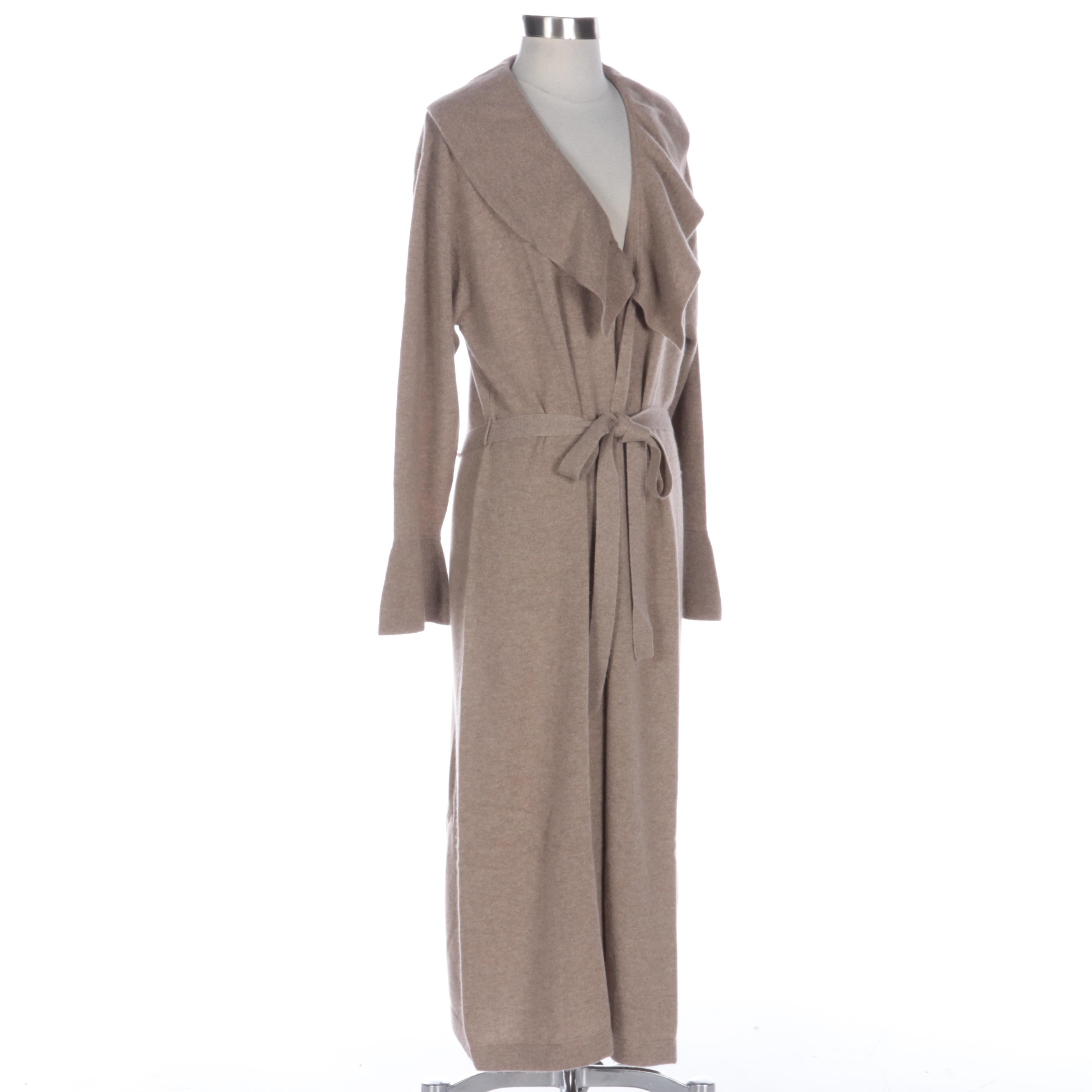 Maddy James Ruffle Collar Duster Cardigan in Tan Cashmere Knit | EBTH