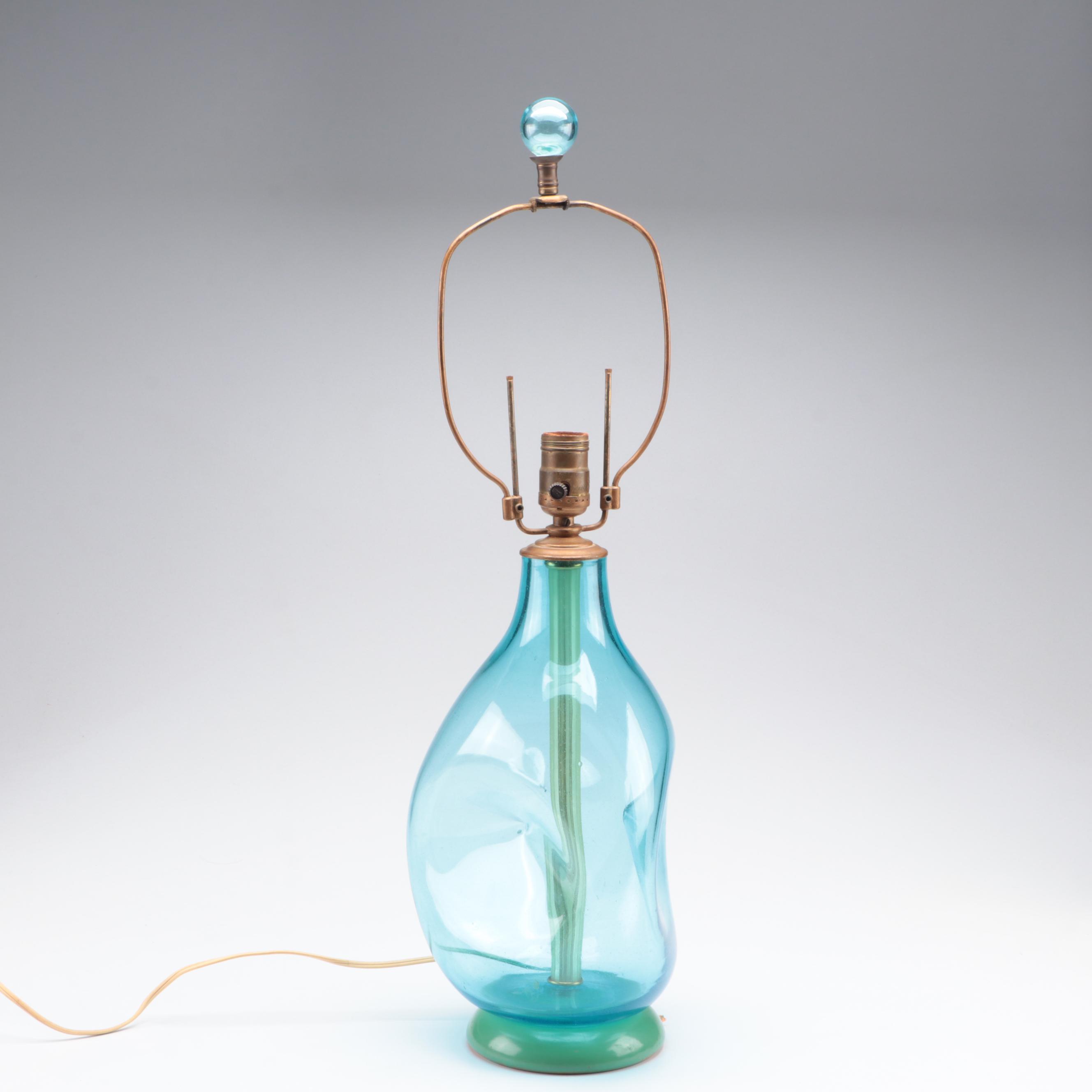 Blenko Blown Dimple Glass Lamp with Glass Finial, Mid-20th Century | EBTH