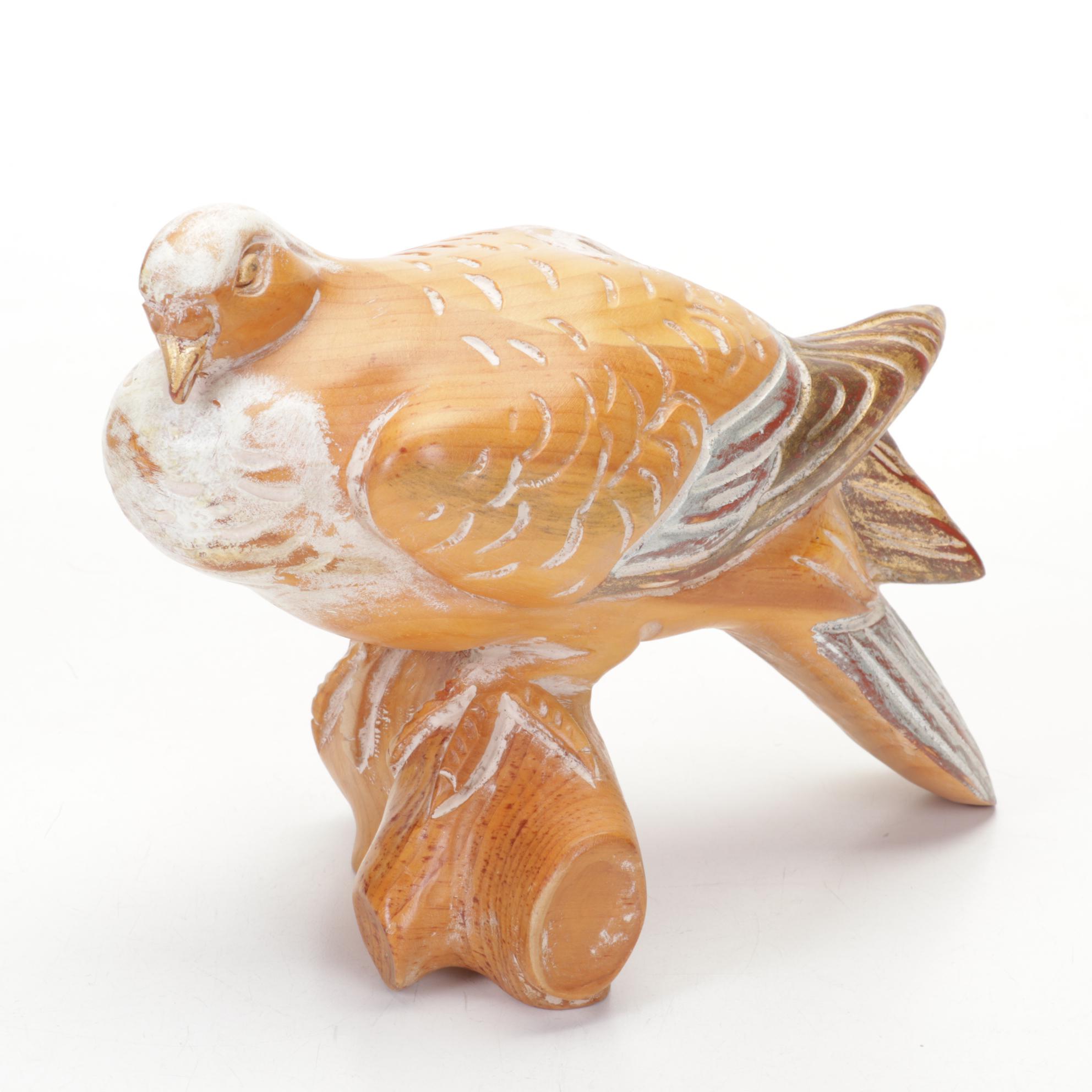 Italian Wood-Sculpted Dove with Painted Accents and Golden Eyes | EBTH