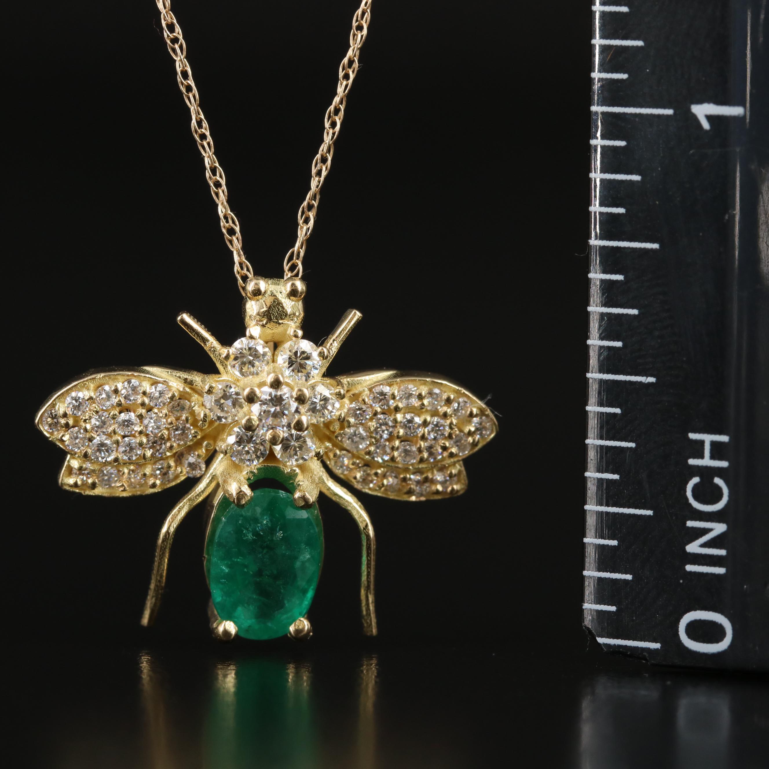 18K Emerald and Diamond Fly Pendant on 14K Chain | EBTH